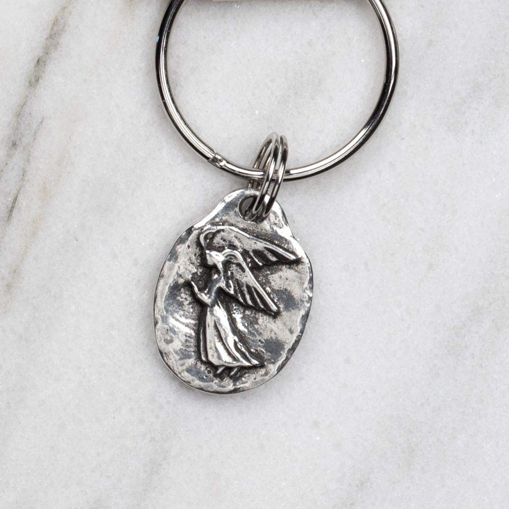 DANFORTH Guardian Angel Keyring, Handcrafted Pewter, 1” by ¾”, Made In USA