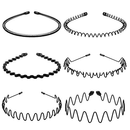 Lurrose 6Pcs Unisex Wavy Headband Metal Men Hair Band Elastic Non Slip Hair Hoop Sports Fashion Headwear for Women Menf