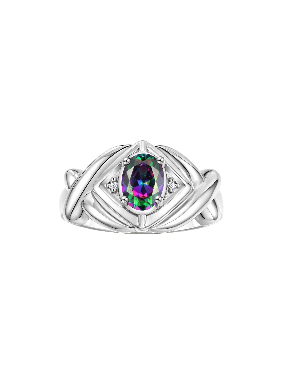 Rylos Rings for Women Sterling Silver Ring XOXO Hugs & Kisses 7X5MM Gemstone & Diamond June Alexandrite Jewelry Size 7