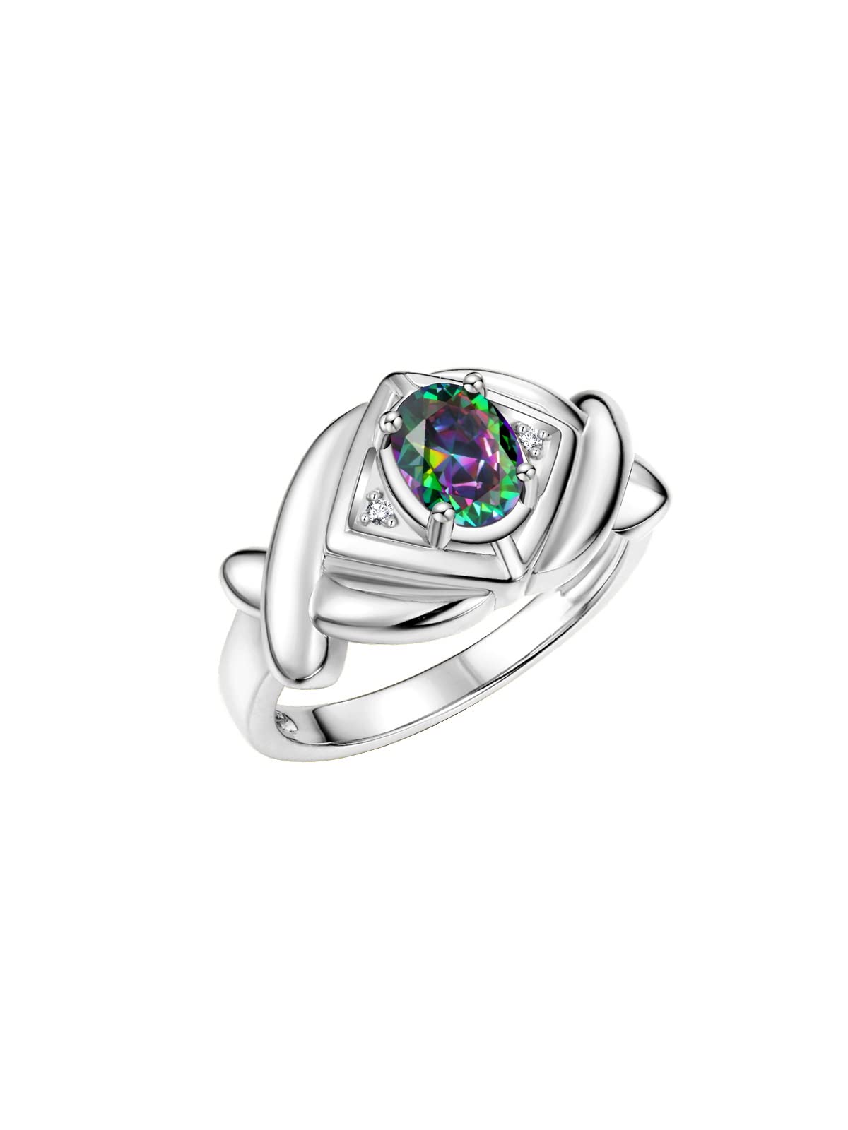 Rylos Rings for Women Sterling Silver Ring XOXO Hugs & Kisses 7X5MM Gemstone & Diamond June Alexandrite Jewelry Size 7