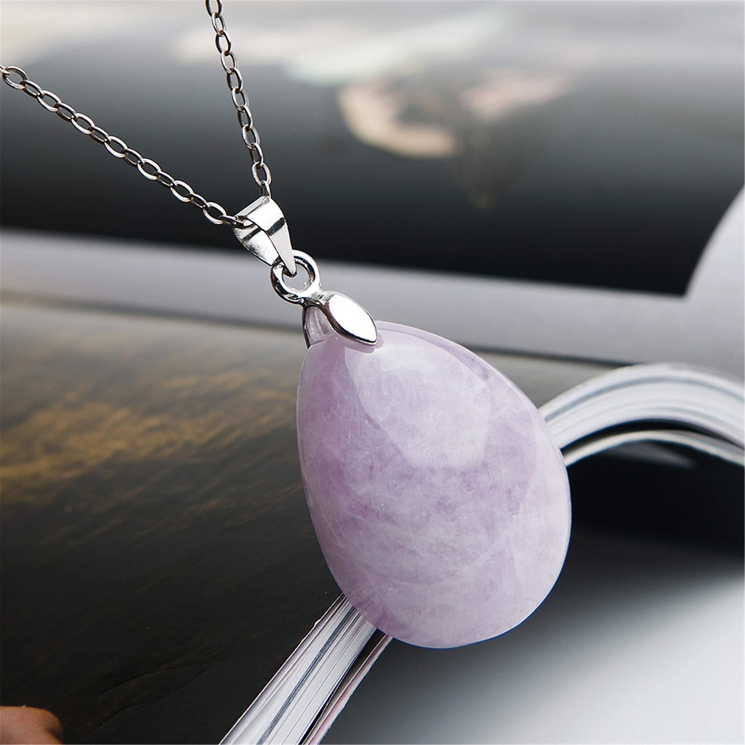 LiZiFang Natural Genuine Kunzite Gemstone Water Drop Bead Necklace Crystal Pendant