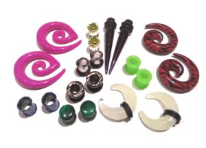 zaya body jewelry 8 pair 00g assortment mix of ear plugs tapers spirals tunnels acrylic steel organic gauges sizes 8g-5/8 (00g 10mm)