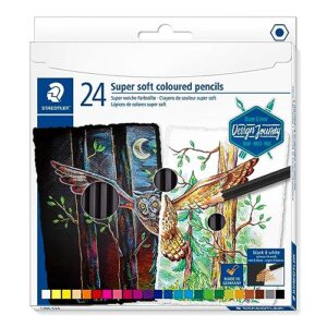 staedtler super soft coloring pencils, rich pigments perfect for light and dark paper, assorted color pencils, box of 24, 149c c14