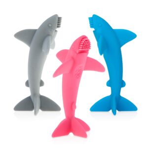 nuby grooming lil shark massaging toothbrush, colors may vary, 1pk, 5"