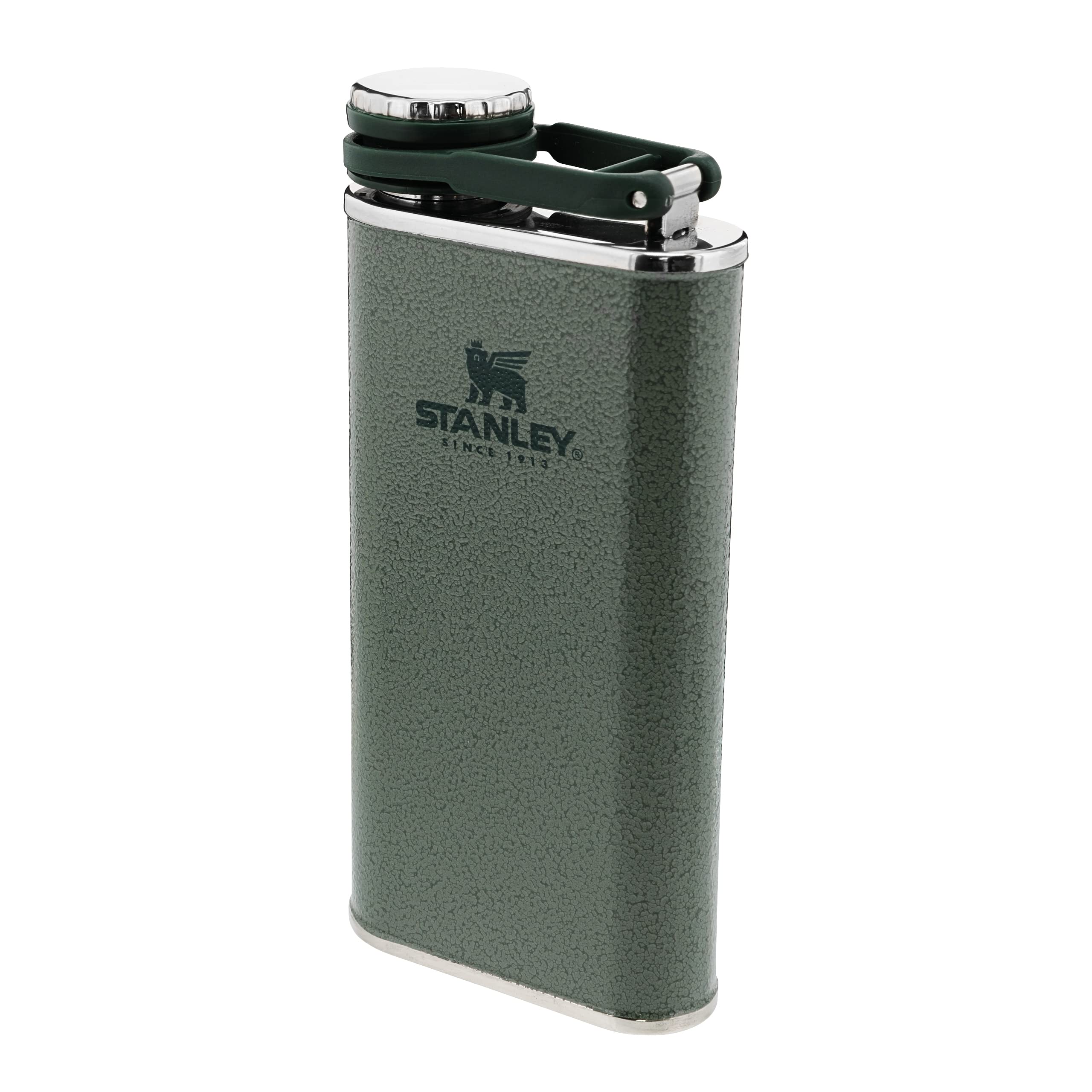 Stanley Classic Wide Mouth Flask 0.23L / 8OZ Hammertone Green with Never-Lose Cap – Wide Mouth Stainless Steel Hip Flask for Easy Filling & Pouring | BPA FREE Leakproof Flask | Lifetime Warranty