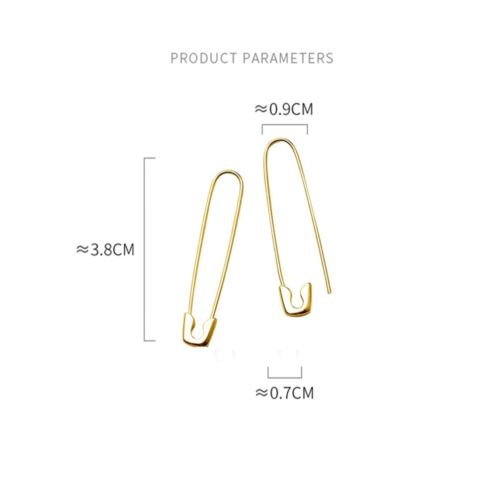 Big Safety Pin Cartilage for Women Girls S925 Sterling Silver with 14K Gold Plated Minimalist Hoop Earrings Personalized Dangle Drop 37mm