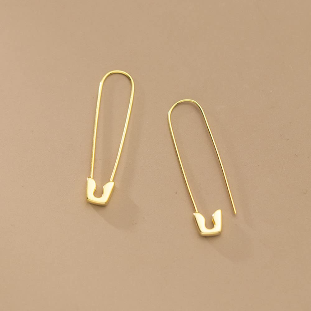 Big Safety Pin Cartilage for Women Girls S925 Sterling Silver with 14K Gold Plated Minimalist Hoop Earrings Personalized Dangle Drop 37mm