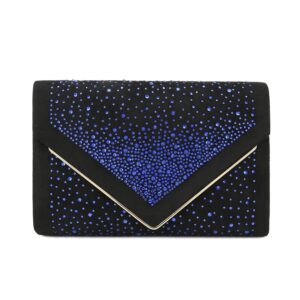 charming tailor envelope purse formal faux suede clutch rhinestone evening bag for women party handbag (black/blue)