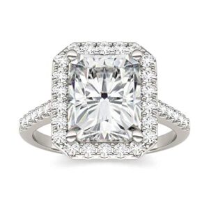 charles & colvard created moissanite 10x8mm radiant cut engagement ring for women | 4.41 cttw dew | lab grown | solid 14k white gold with rhodium | size 5