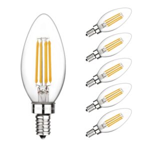 e12 candelabra bulbs 60 watt dimmable, led chandelier light bulbs candle bulb 6w 3000k soft white, b11 led bulb filament decorative small base 500 lumens clear glass, pack of 6