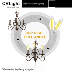 CRLight 8W 4000K LED Candelabra Bulb Daylight White, 80W Equivalent 800 LM Dimmable E12 LED Candle Bulbs, Upgraded Lengthened B11 Clear Glass Torpedo Shape Chandelier Light Bulbs, 4 Packs