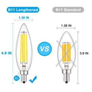 CRLight 8W 4000K LED Candelabra Bulb Daylight White, 80W Equivalent 800 LM Dimmable E12 LED Candle Bulbs, Upgraded Lengthened B11 Clear Glass Torpedo Shape Chandelier Light Bulbs, 4 Packs