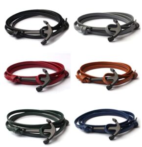 hellonita 6 pcs unisex nautical rope wrap long black anchor bracelet for men and women (style #1 6 pcs color set #1)