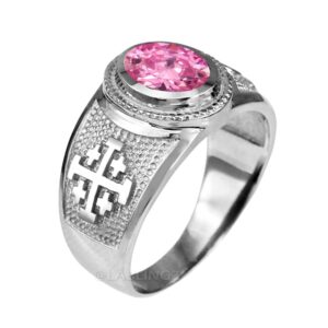 sterling silver jerusalem cross birthstone cz ring (october, size 9)