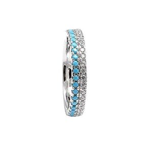 blue apple co. 3.5mm eternity stackable band ring double round simulated turquoise clear cz 925 sterling silver… (4)