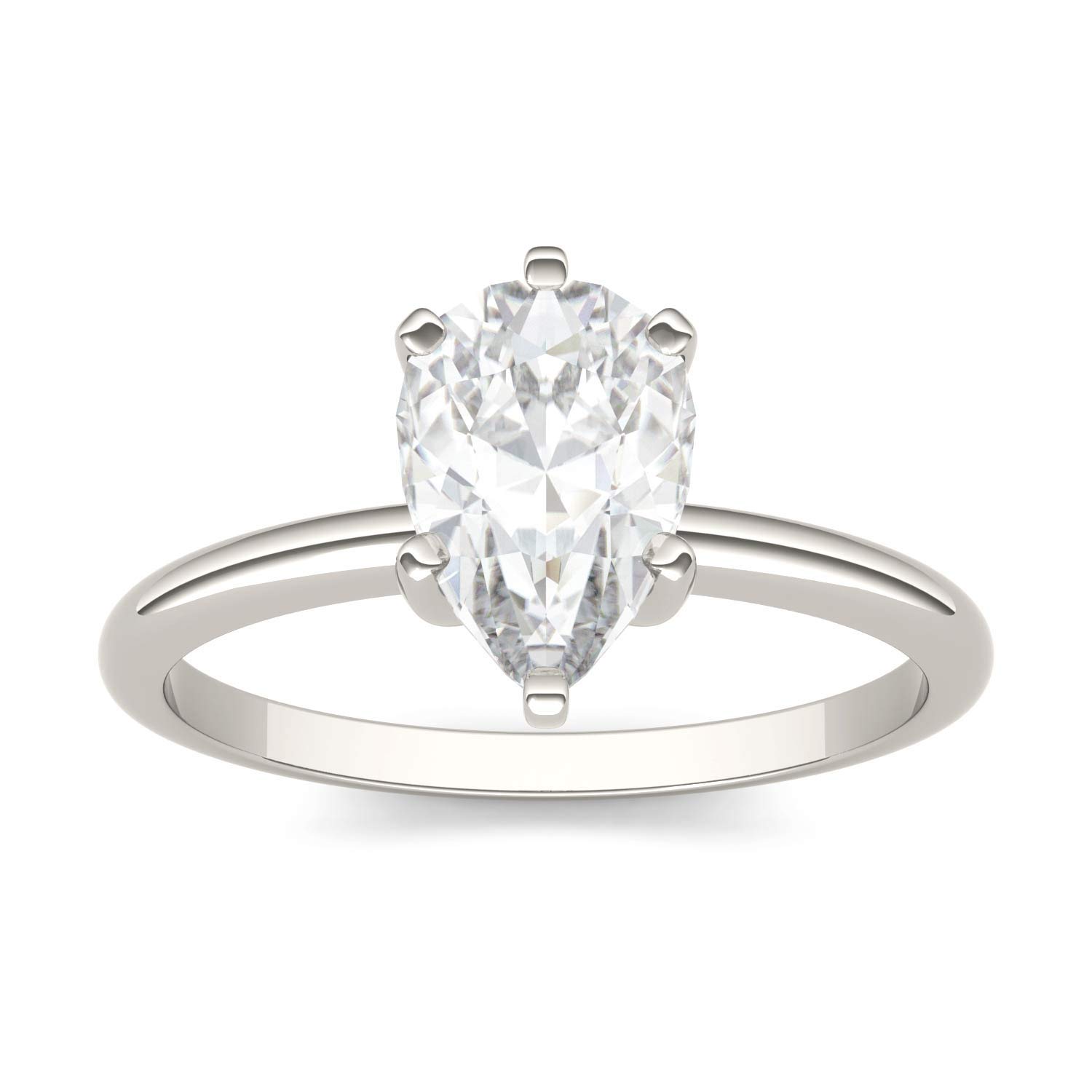 14K White Gold Moissanite by Charles & Colvard 9x6mm Pear Engagement Ring-size 7.5 1.50ct DEW