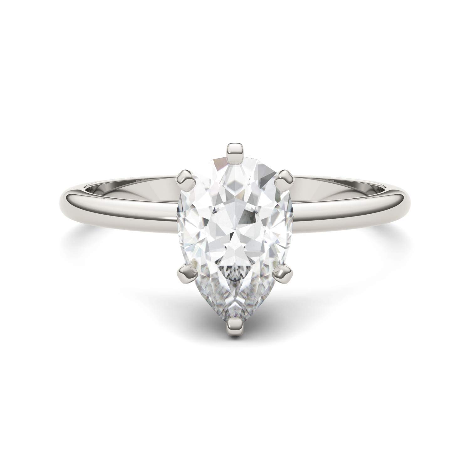 14K White Gold Moissanite by Charles & Colvard 9x6mm Pear Engagement Ring-size 7.5 1.50ct DEW