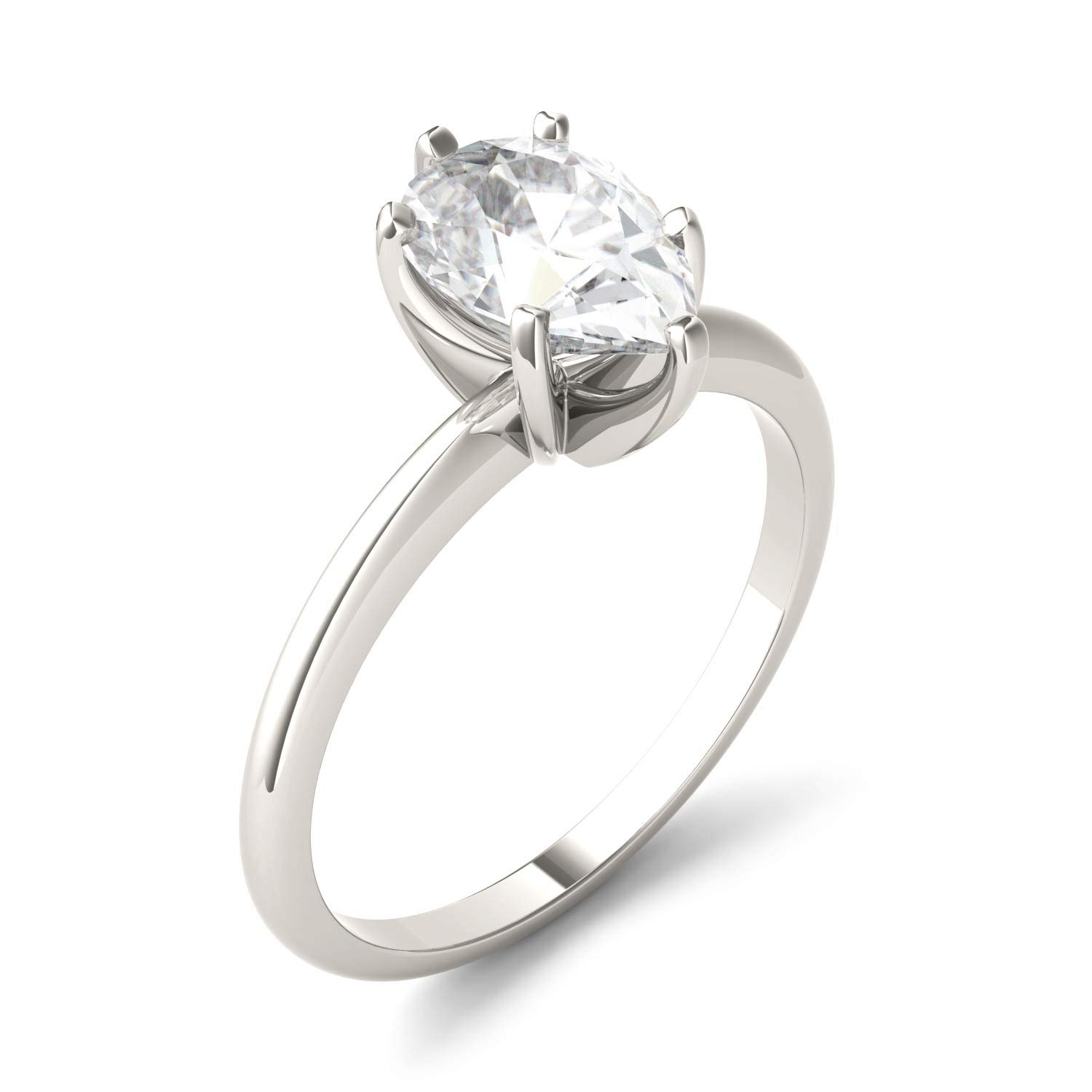 14K White Gold Moissanite by Charles & Colvard 9x6mm Pear Engagement Ring-size 7.5 1.50ct DEW