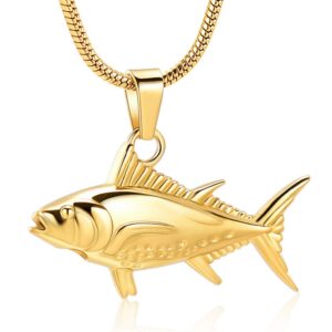 imrsanl cremation jewelry for ashes fish urns necklace memorial keepsake jewelry ashes pendant for pets/human (gold)