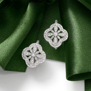 Ross-Simons Openwork Clover Drop Earrings With Diamond Accents in Sterling Silver