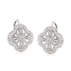 Ross-Simons Openwork Clover Drop Earrings With Diamond Accents in Sterling Silver