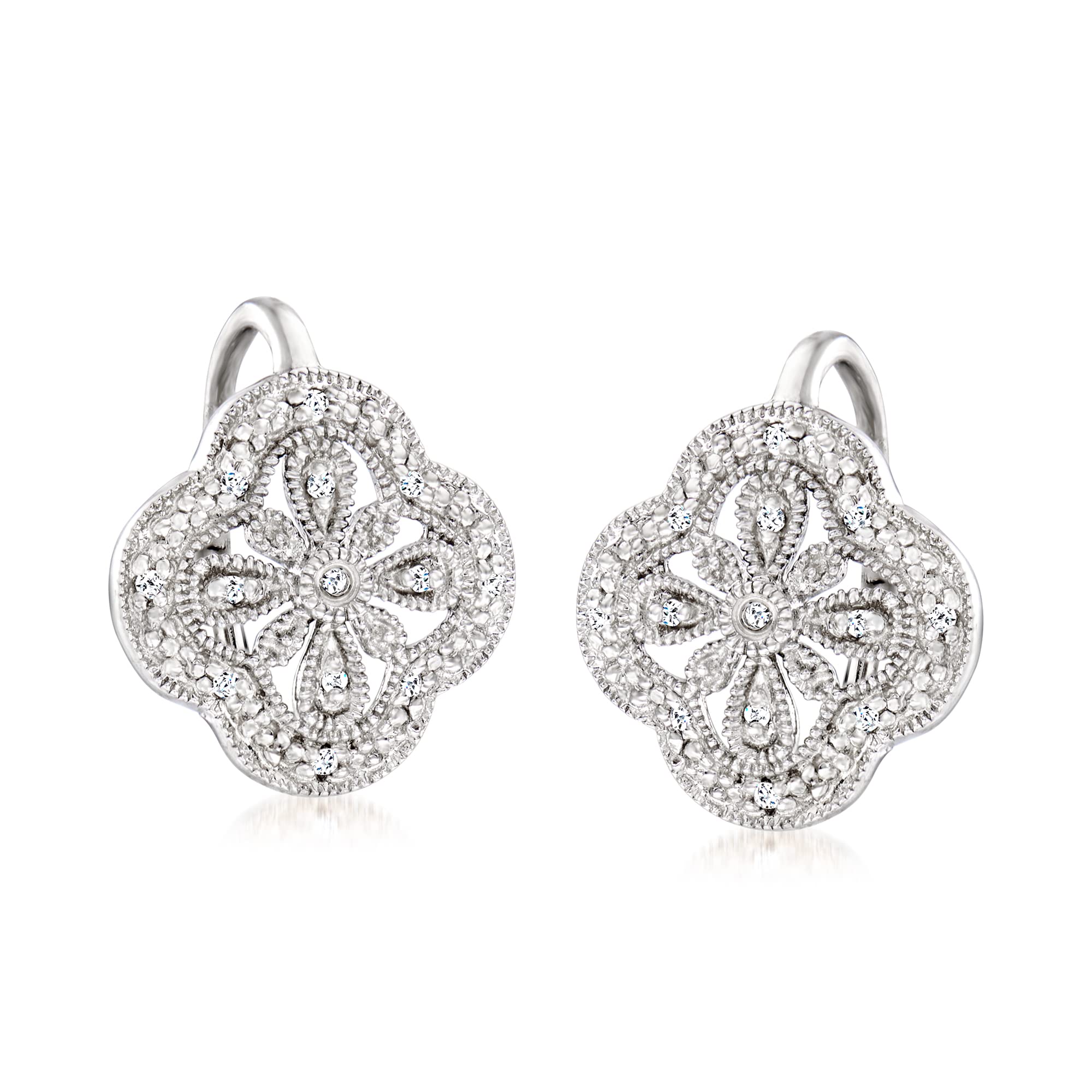 Ross-Simons Openwork Clover Drop Earrings With Diamond Accents in Sterling Silver