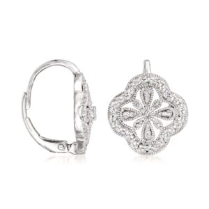 Ross-Simons Openwork Clover Drop Earrings With Diamond Accents in Sterling Silver