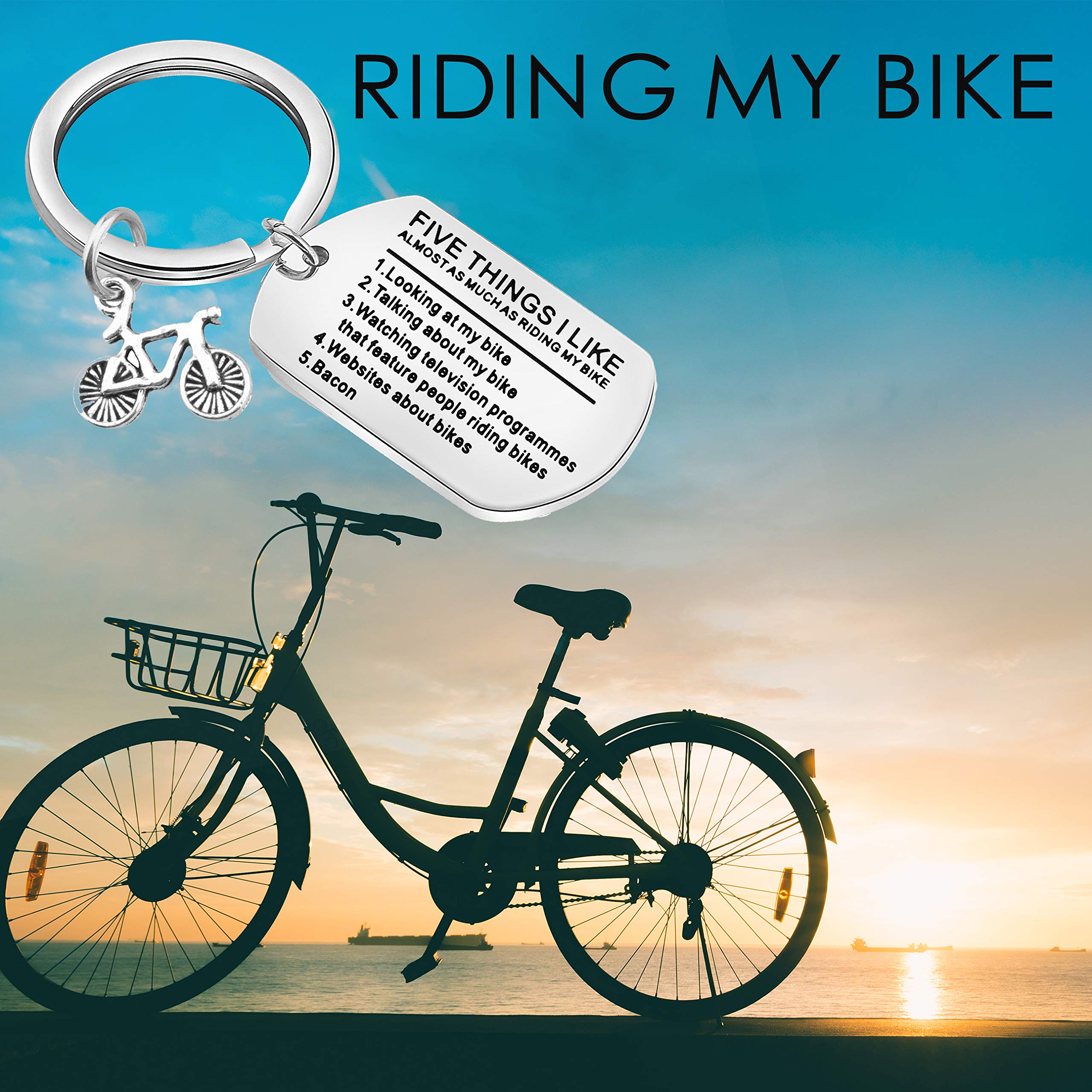 Funny Biker Gift Five Things I Like Almost As Much As Riding My Bike Keychain Cycling Gift for Bike Lover (Riding My Bike)