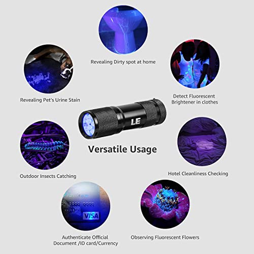 Lighting EVER Black Light Flashlight, Small UV Lights 395nm, Portable Ultraviolet Light Detector for Invisible Ink Pens, Dog Cat Pet Urine Stain, AAA Batteries Included