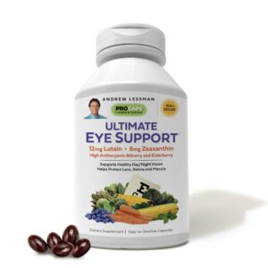 andrew lessman ultimate eye support 360 softgels - 12mg lutein, 6mg zeaxanthin, bilberry, key nutrients to support eye health and promote healthy vision. no additives. easy to swallow softgels