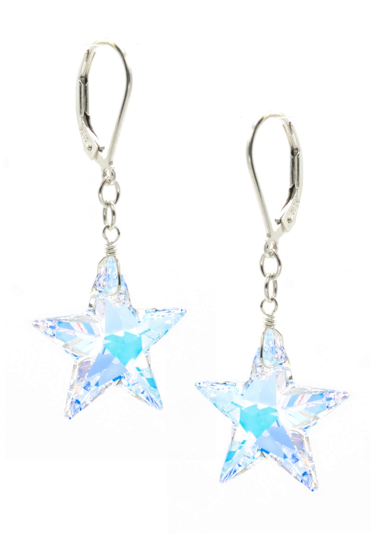 LTC Designs Austrian Crystal Aurora Borealis Star Drop Earrings for Women and Teens