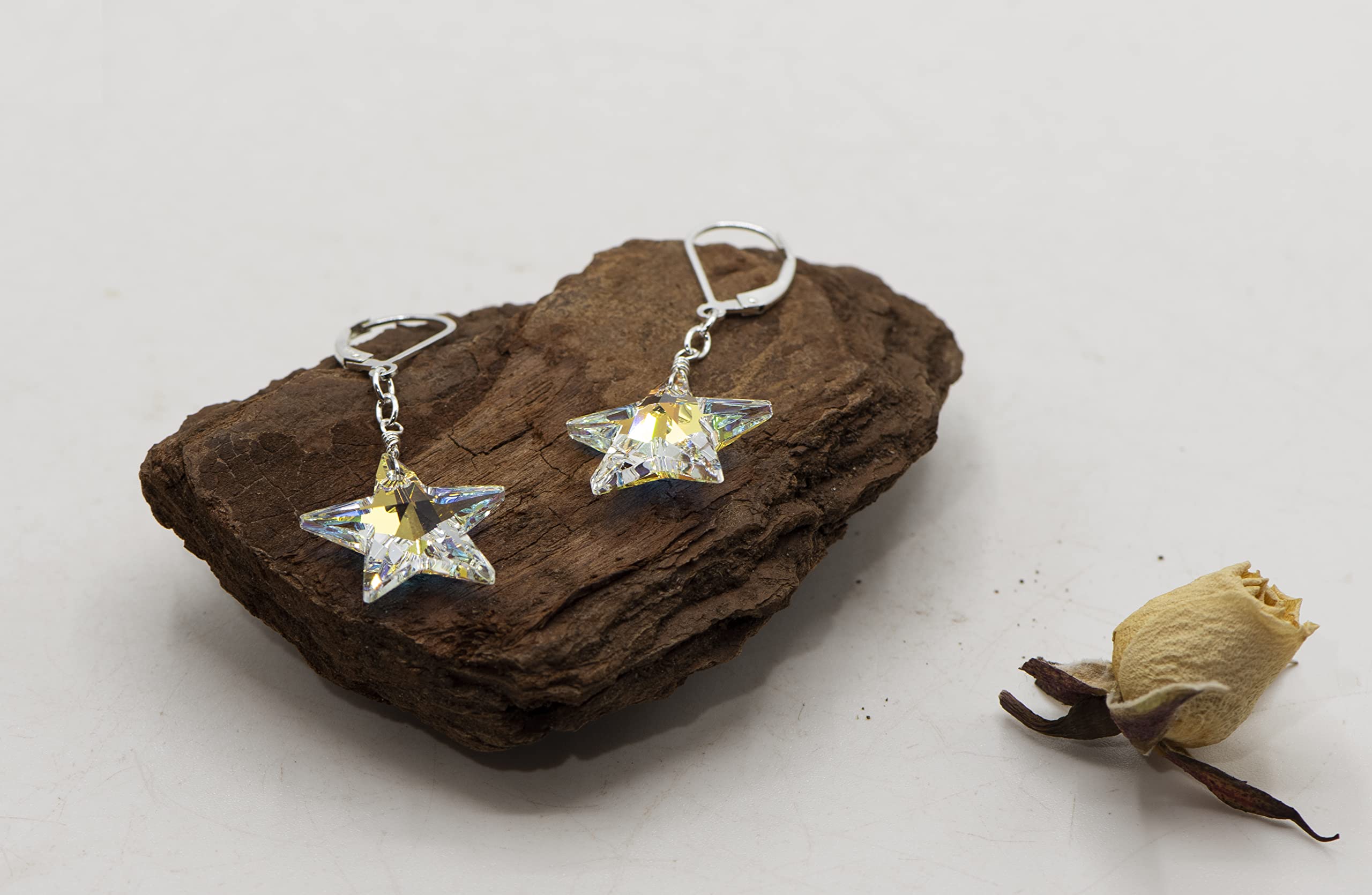 LTC Designs Austrian Crystal Aurora Borealis Star Drop Earrings for Women and Teens