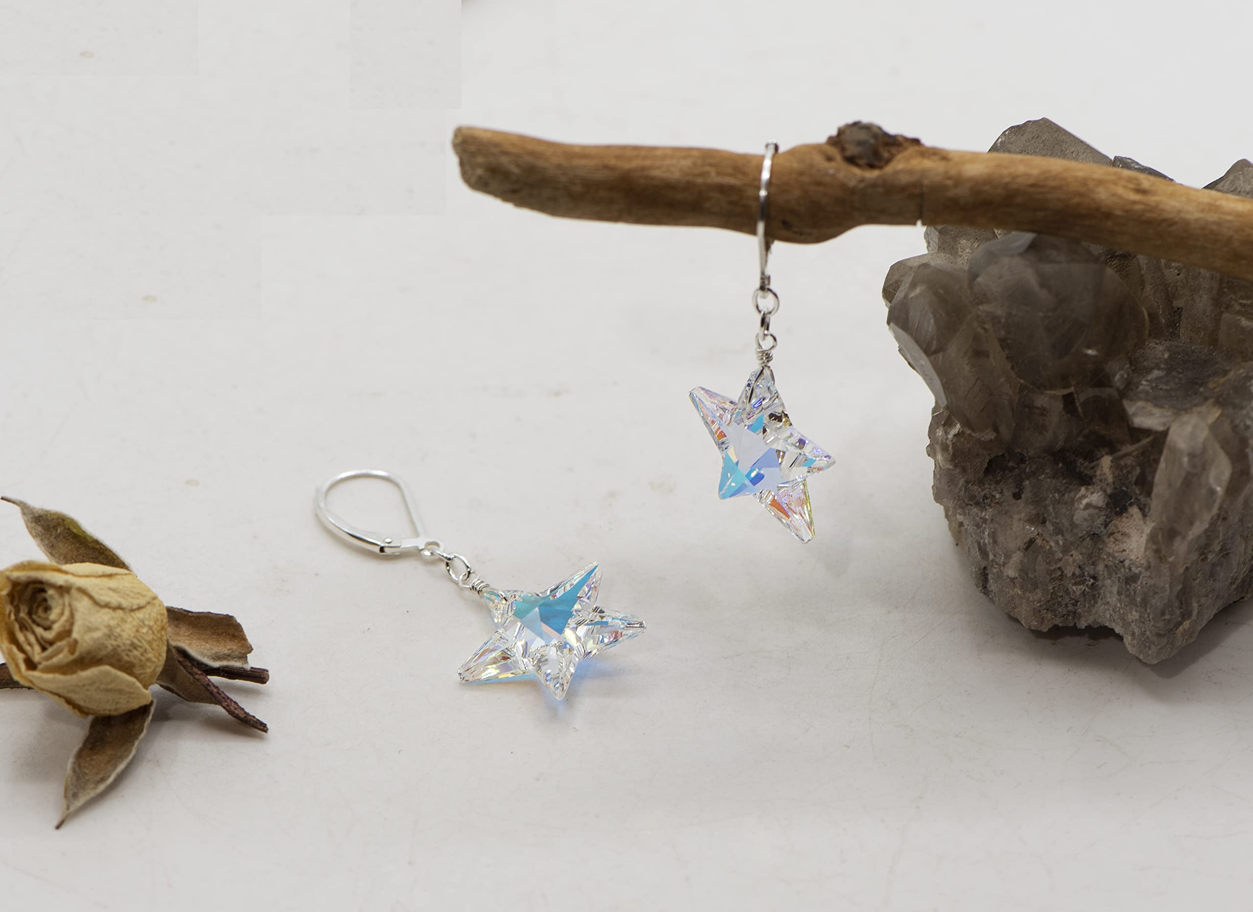 LTC Designs Austrian Crystal Aurora Borealis Star Drop Earrings for Women and Teens