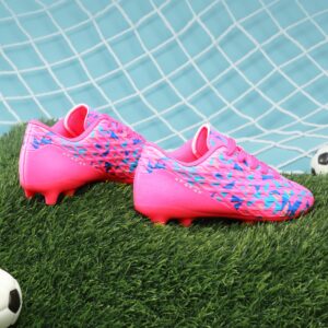 DREAM PAIRS Boys Girls Soccer Cleats Youth Firm Groud Athletic Outdoor Trainning Football Shoes for Little/Big Kid,Size 13 Little Kid,Fuchsia/Pink/Royal/Blue,HZ19003K