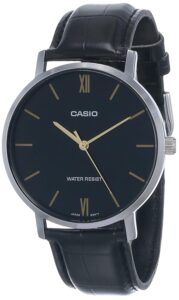 casio mtp-vt01l-1b men's minimalistic black dial black leather band analog watch