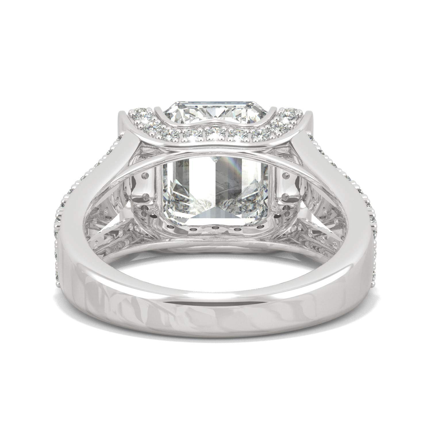 Charles & Colvard Created Moissanite 10x8mm Emerald Cut Fashion Ring for Women | 4.5 cttw DEW | Lab Grown | Solid 14K White Gold with Rhodium | Size 7