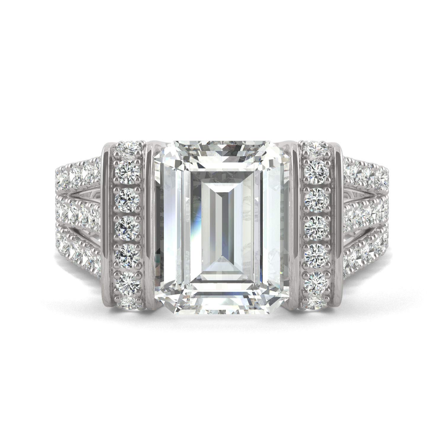 Charles & Colvard Created Moissanite 10x8mm Emerald Cut Fashion Ring for Women | 4.5 cttw DEW | Lab Grown | Solid 14K White Gold with Rhodium | Size 7