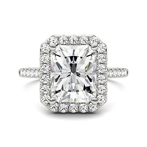 Charles & Colvard Created Moissanite 10x8mm Radiant Cut Engagement Ring for Women | 4.41 cttw DEW | Lab Grown | Solid 14K White Gold with Rhodium | Size 7