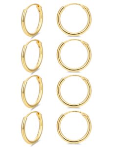 hoop earring 14k gold plated s925 sterling silver endless hoop earring set for women men 8mm-12mm (4 pairs 14k gold 8mm)