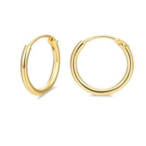 Hoop Earring 14K Gold Plated S925 Sterling Silver Endless Hoop Earring Set for Women Men 8mm-12mm (4 pairs 14K gold 8MM)