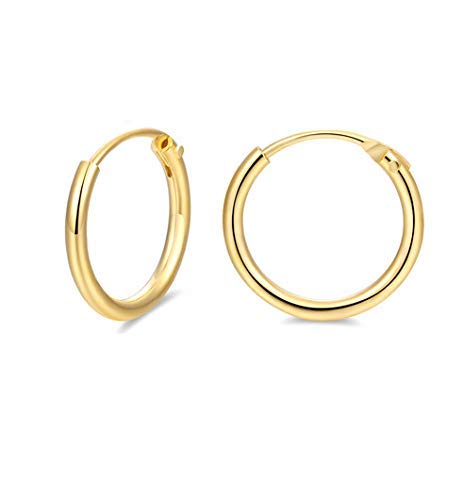 Hoop Earring 14K Gold Plated S925 Sterling Silver Endless Hoop Earring Set for Women Men 8mm-12mm (4 pairs 14K gold 8MM)