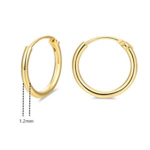 Hoop Earring 14K Gold Plated S925 Sterling Silver Endless Hoop Earring Set for Women Men 8mm-12mm (4 pairs 14K gold 8MM)