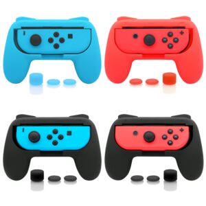 fastsnail 4 pack grips kit compatible with nintendo switch for joy con, wear-resistant grip controller for joy con & oled model with 12 thumb grip