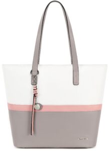 pomelo best tote bags for women, soft pu leather purses, large handbags with zippers, stylish shoulder tote bags for daily use & work, grey and white pink