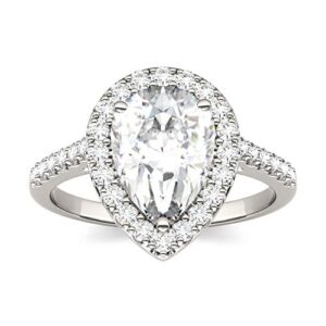 charles & colvard created moissanite 10x7mm pear cut engagement ring for women | 2.58 cttw dew | lab grown | solid 14k white gold with rhodium | size 7