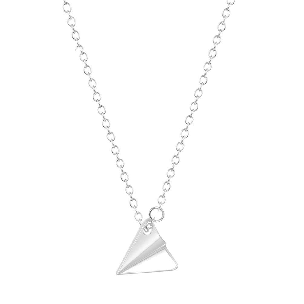 YOOE Triangle Origami Paper Airplane Necklace,Geometric Paper Plane Necklace Simple Triangle Paper Airplane Necklace for Women Couple (Silver)