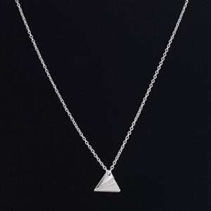 YOOE Triangle Origami Paper Airplane Necklace,Geometric Paper Plane Necklace Simple Triangle Paper Airplane Necklace for Women Couple (Silver)