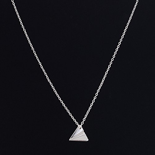 YOOE Triangle Origami Paper Airplane Necklace,Geometric Paper Plane Necklace Simple Triangle Paper Airplane Necklace for Women Couple (Silver)