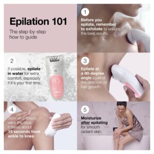 Braun SE5-895 Epilator, Hair Removal Device, Epilator for Women, Includes Shaver and Facial Cleansing Exfoliator Brush Attachments, Waterproof, Cordless and Rechargeable