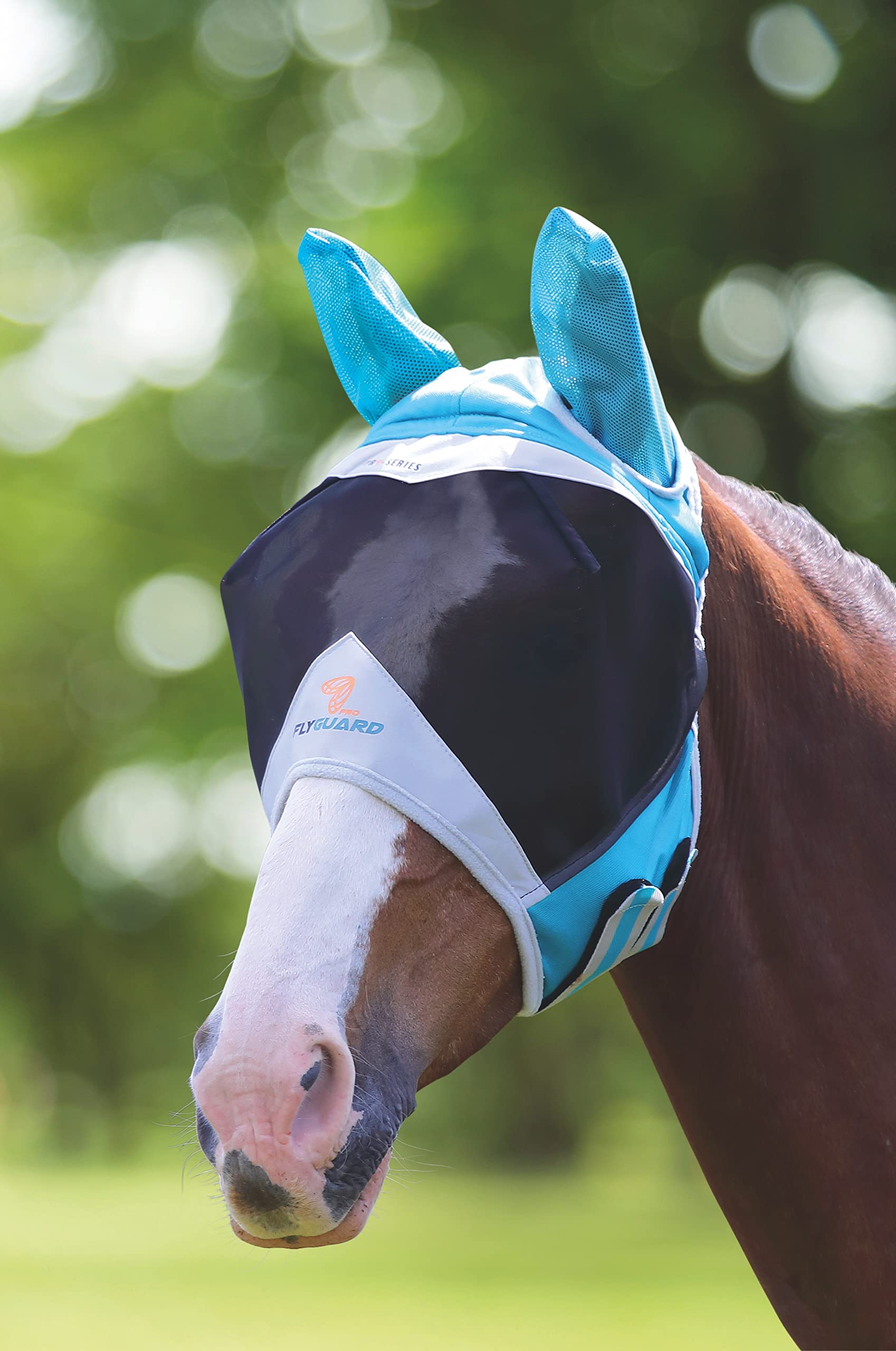 Shires Fine Mesh Horse Equine Fly Mask with Ears 60% UV Protection (Full, Teal)